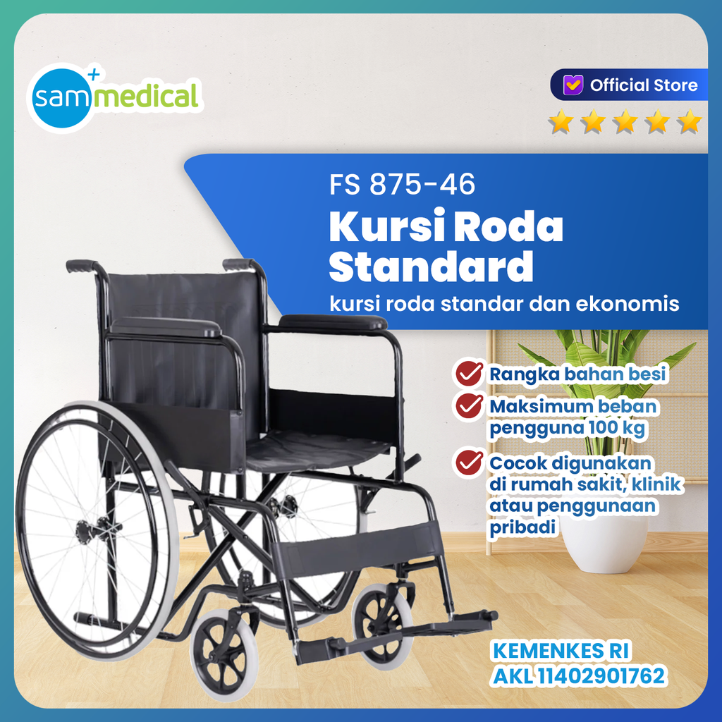 Kursi Roda Standard Rangka Hitam Velg Jari FS 875-46 | sam medical